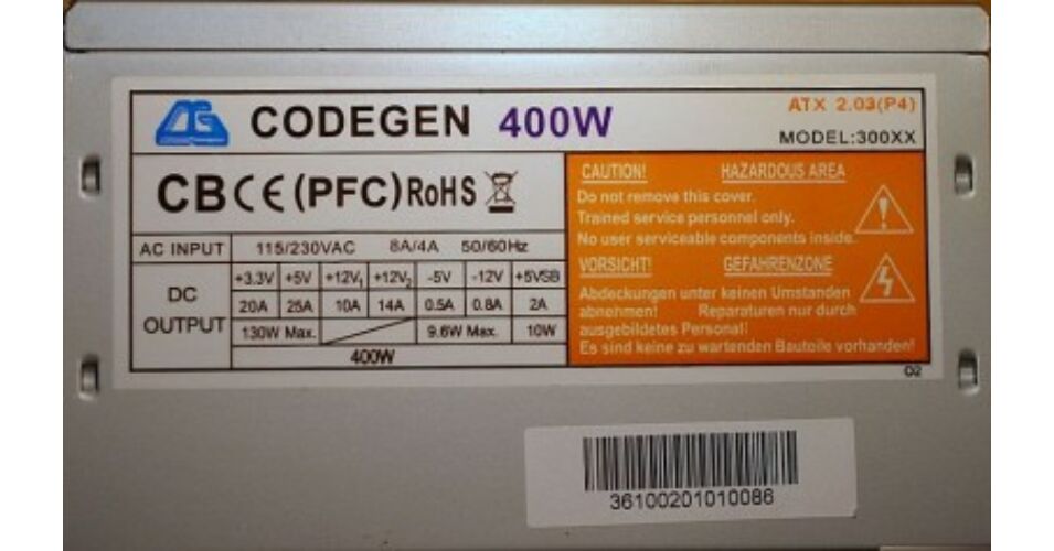 450W Codegen 400XX tápegység 24+4 pin - Házak, tápegység